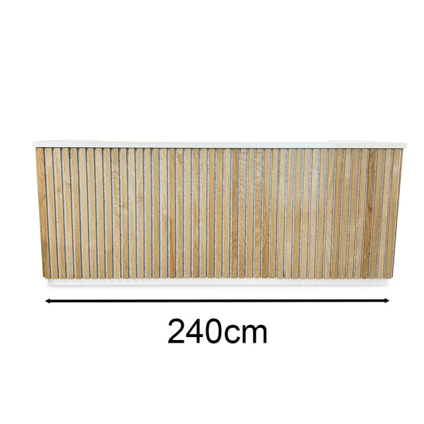 KENTO Reception Desk 240cm - Timber Slat Acoustic White & Oak ...