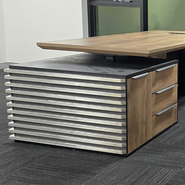 PHOENIX Executive Desk with Right Return 2.8M - Warm Oak & Black ...