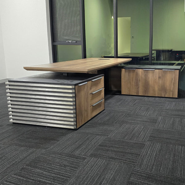 PHOENIX Executive Desk with Right Return 2.8M - Warm Oak & Black ...
