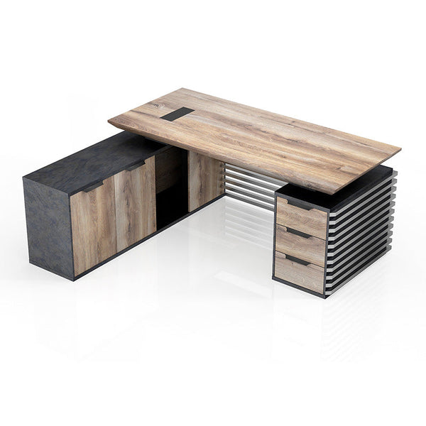 PHOENIX Executive Desk with Left Return 1.8M - Warm Oak & Black ...