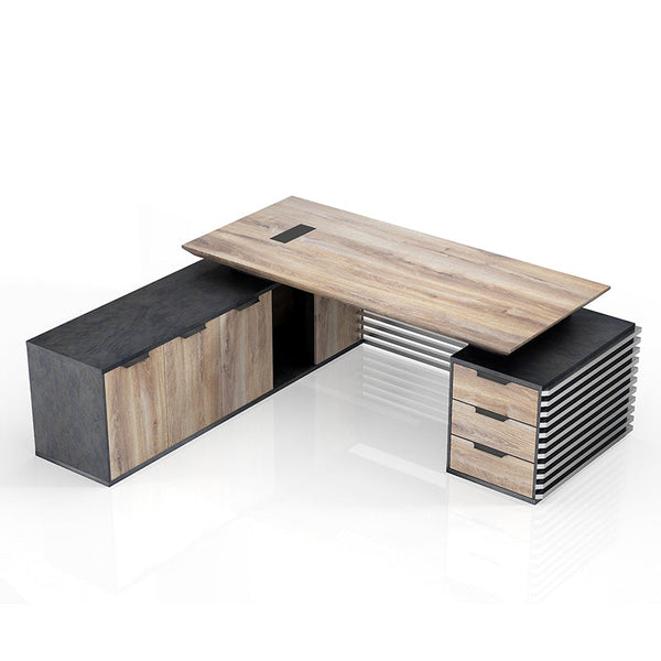 PHOENIX Executive Desk with Left Return 2.2M - Warm Oak & Black ...